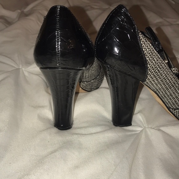 Tahari Woman | Shoes | Tahari Black Patent Leather Tweed Tstrap Heels ...